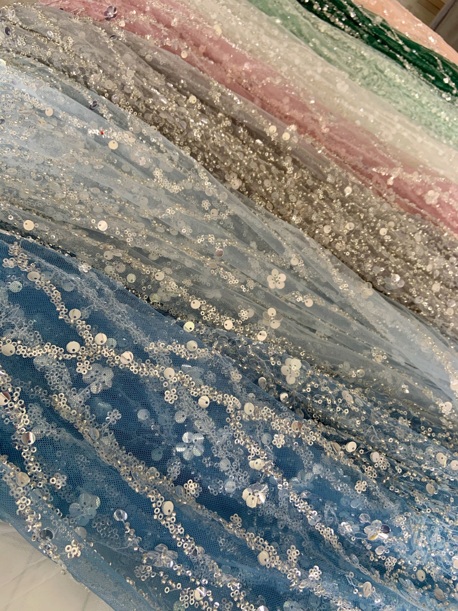 Bead and Sequined Tulle Lace Fabric Heavy Embroidered Tulle | Etsy