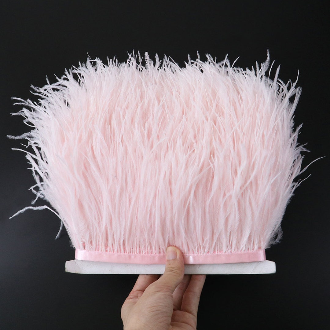 Light Pink Ostrich Feather Trim Fringe With Satin Ribbon Tape - Etsy
