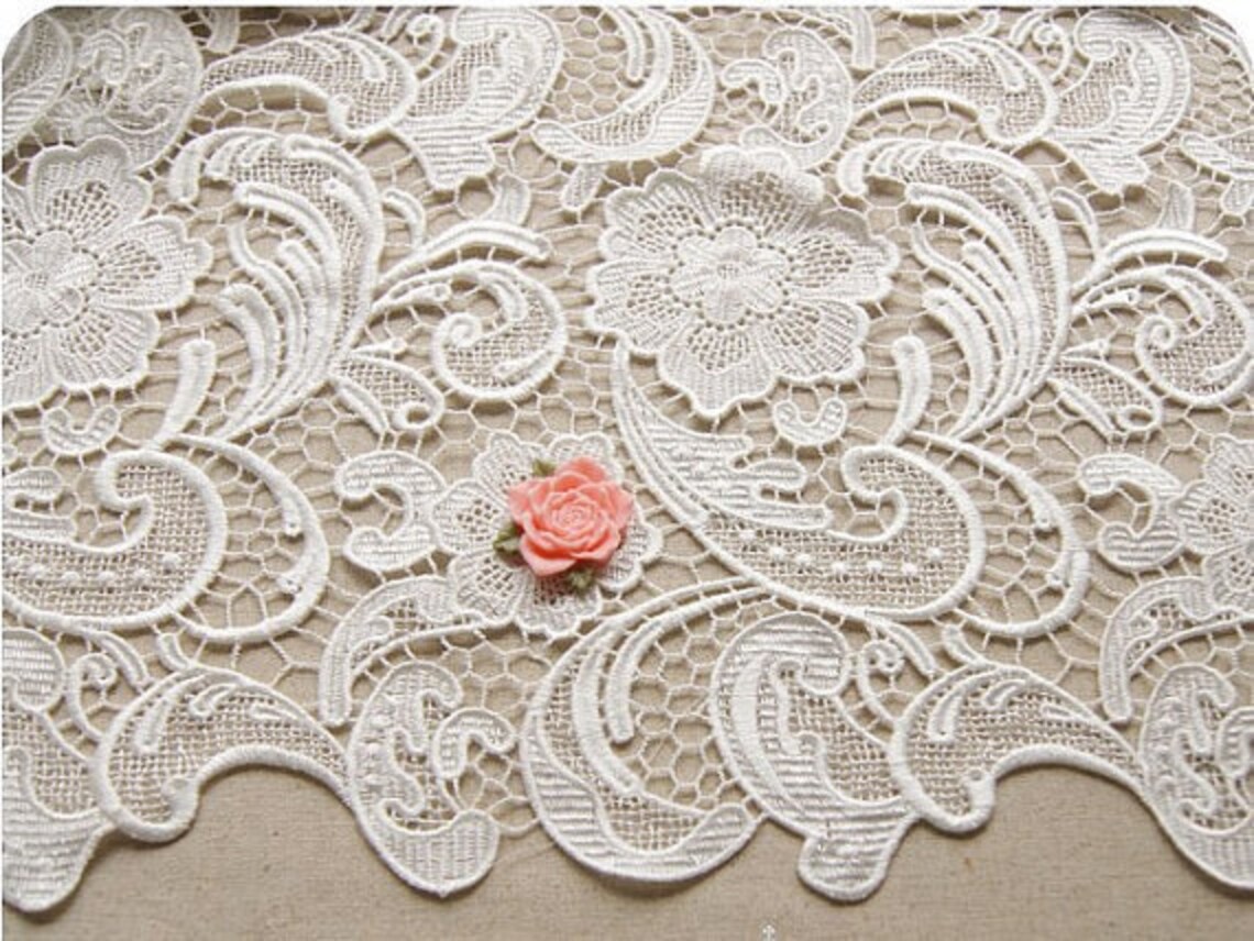 Off White Lace Fabric With Retro Floral Pattern Bridal Lace - Etsy