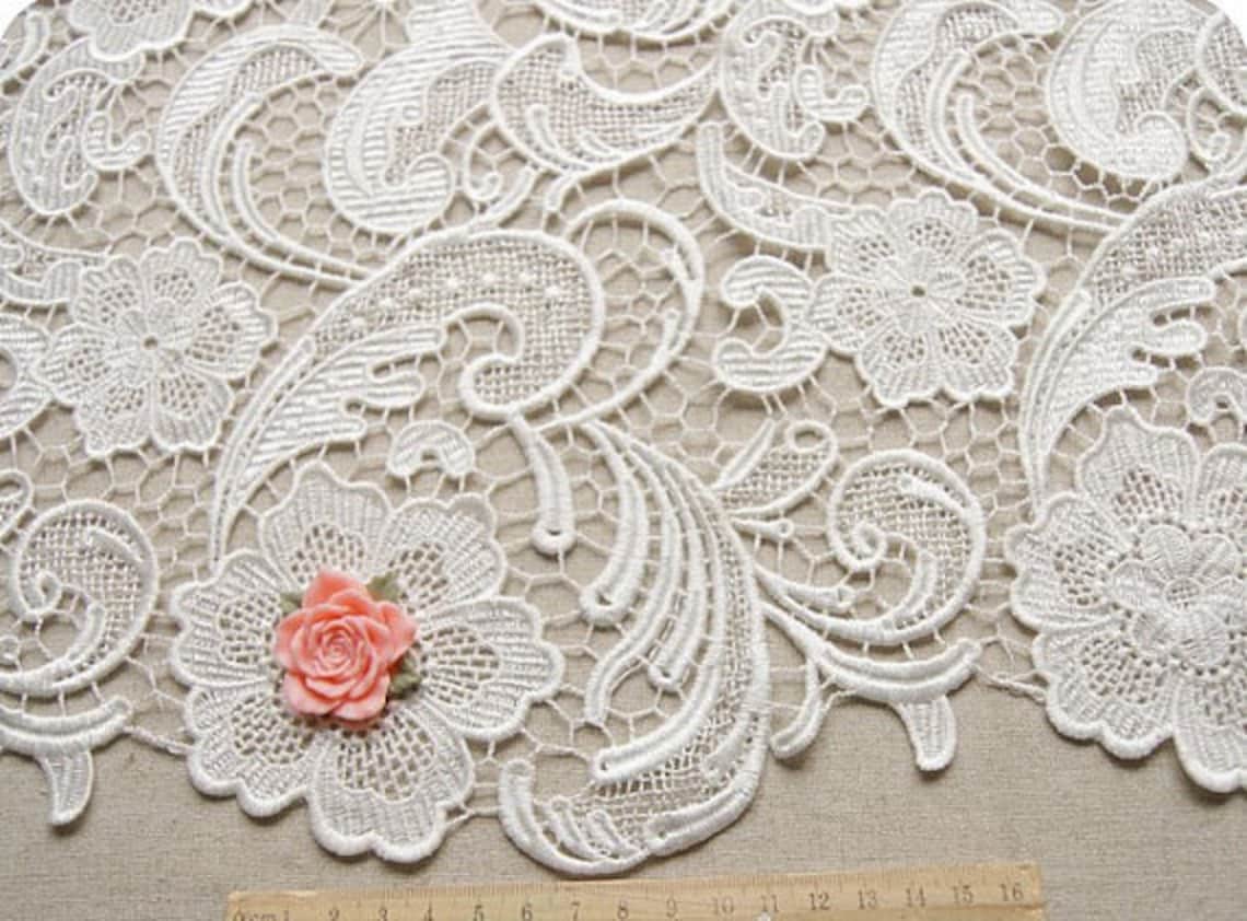 Tejido de encaje blanco apagado con patrón floral retro tela | Etsy