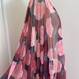 4 Way Stretch Tulle Fabric With Printed Flowers, Power Stretchy Mesh ...