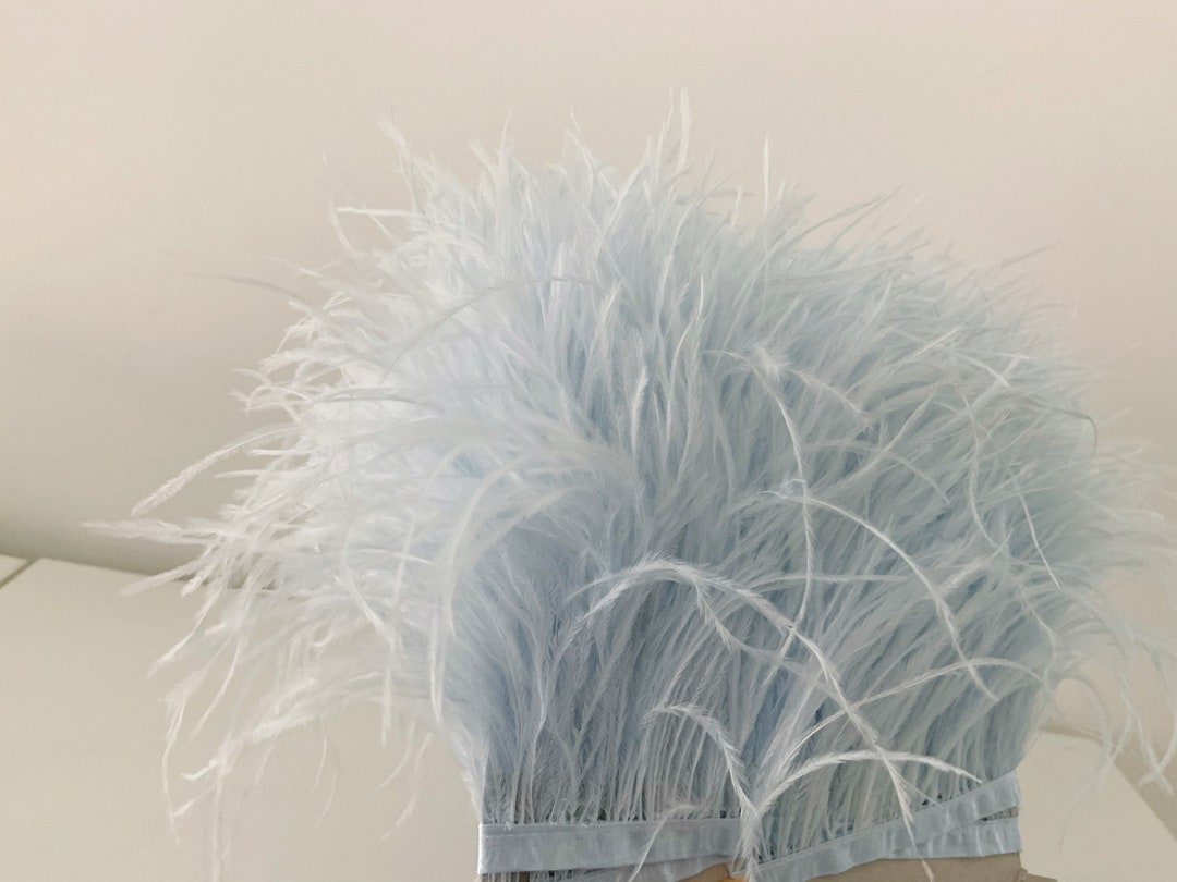 Light Baby Blue Ostrich Feather Trimming Fringe With Satin Ribbon Tape ...