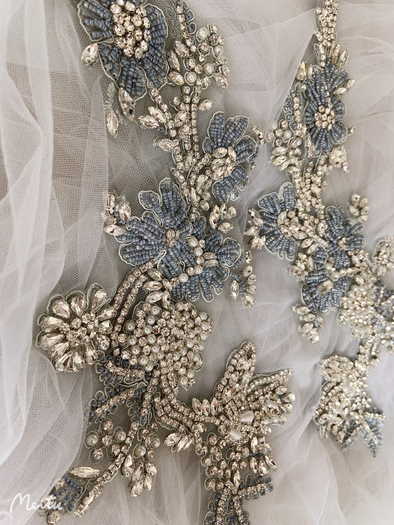 Pale Blue Rhinestone Applique Hand Crafted Rhinestone Patch - Etsy