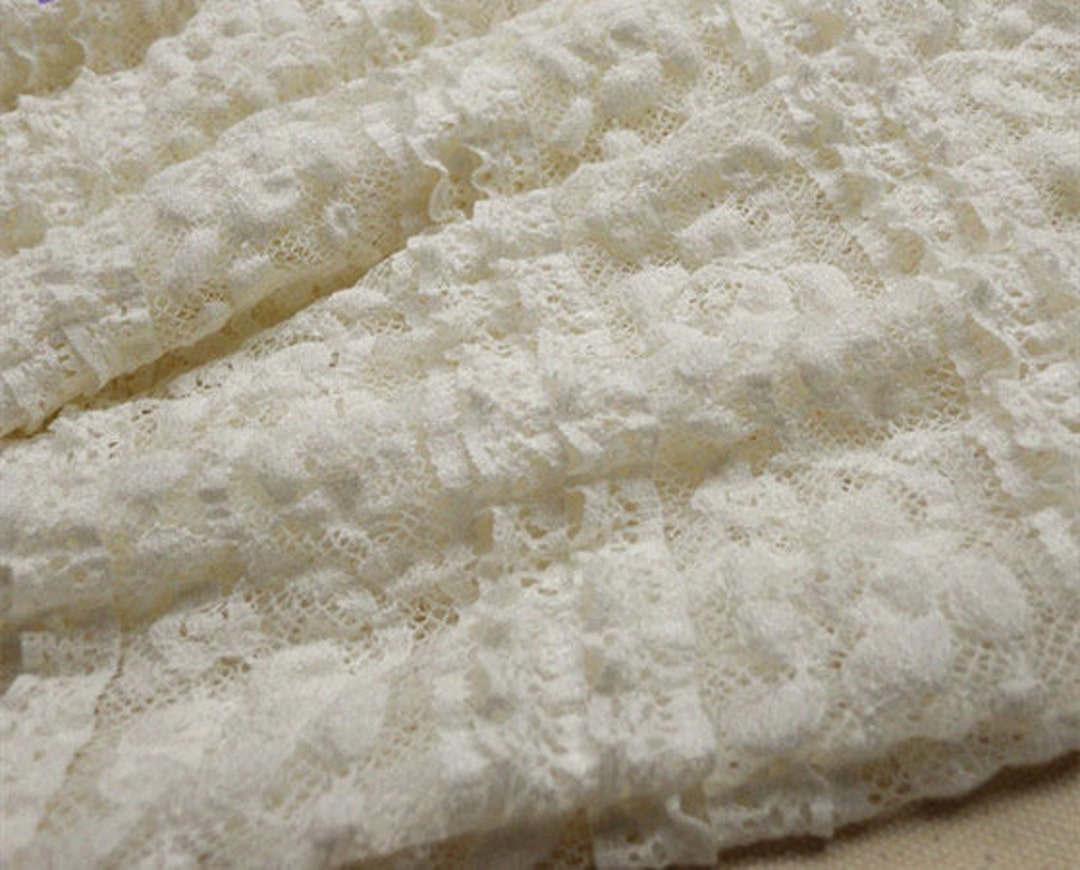 Ivory Lace Fabric, Stretch Lace Fabric, Elastic Lace, Cake Ruffled Lace ...
