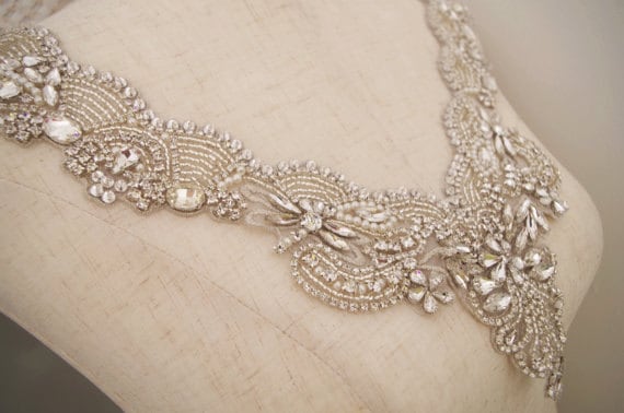 Rhinestone Bridal Collar Applique, Wedding Dress V Neckline Collar ...