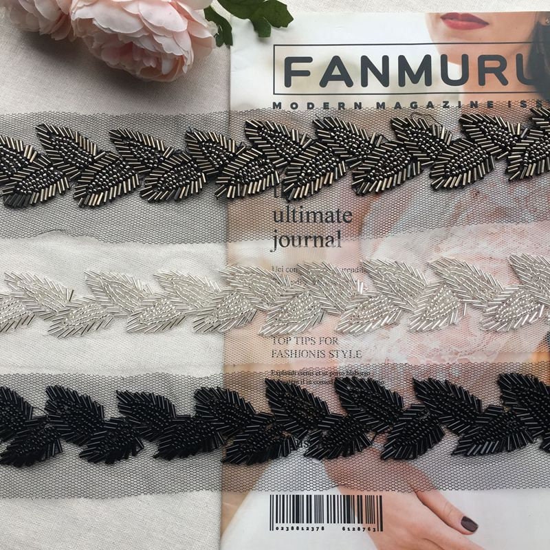 1.7 yards heavy bead trim with leaves bugle bead trim belt | Etsy