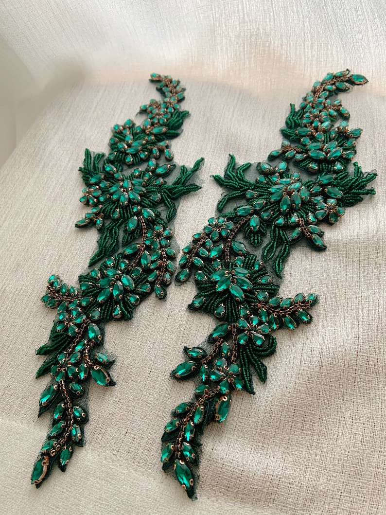 Emerald Green Rhinestone Applique Heavy Bead Crafted - Etsy