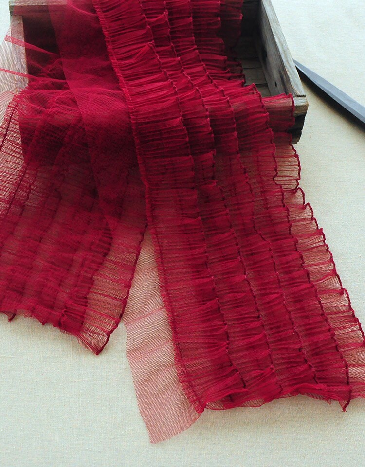 Wine red Lolita ruffled tulle trim ruffled trim tulle | Etsy
