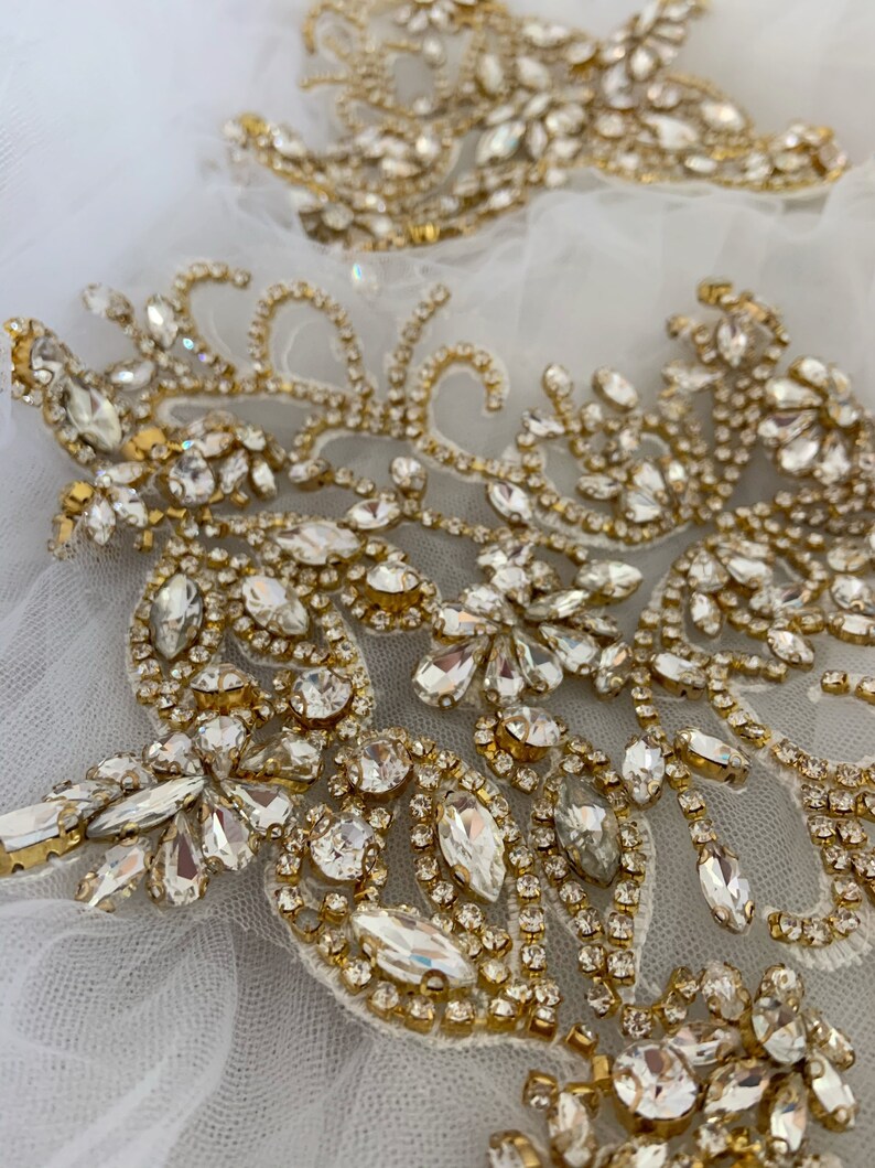 Gold Rhinestone Applique, Deluxe Rhinestone Bodice Applique, Crystal ...