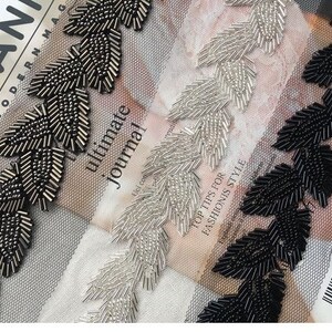 1.7 Yards Heavy Bead Trim With Leaves, Bugle Bead Trim Belt for Couture - Etsy