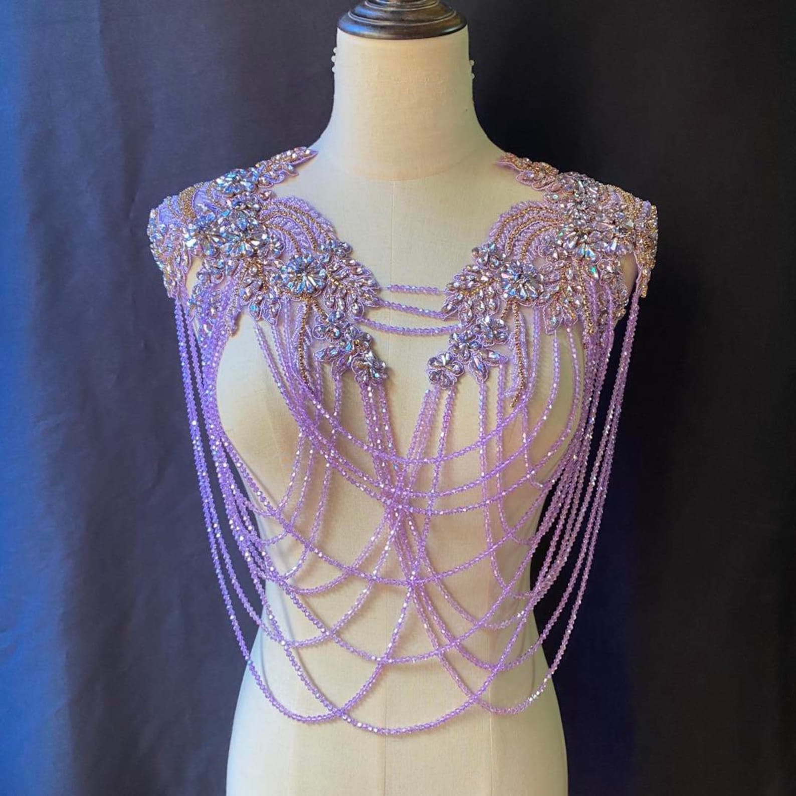 Black Rhinestone Cape With Chains for Costume, Body Jewelry With Fringe ...
