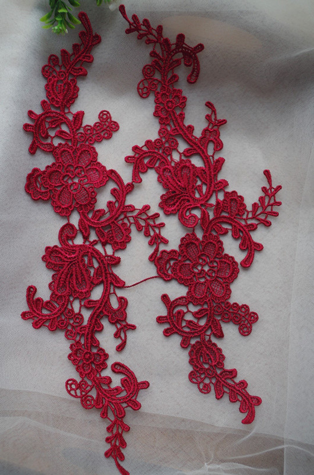 Wine Red Lace Appliques, Retro Floral Lace Appliques by Pairs, Lace ...