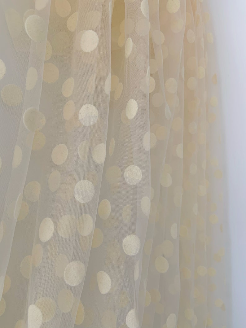 Beige tulle Lace fabric with velvet polka dots | Etsy