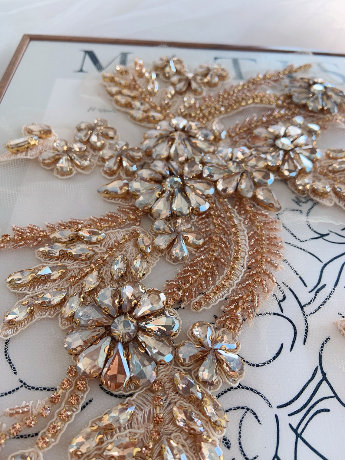 One Pair Light Rose Gold Rhinestone Applique Crystal Florals - Etsy