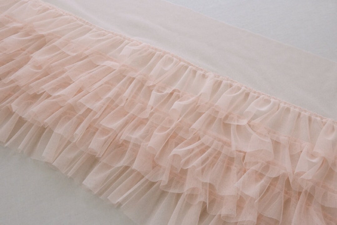 Peach Pink Ruffled Trim, Tulle Ruffles Trim, Tutu Mesh Trim, Doll Dress ...