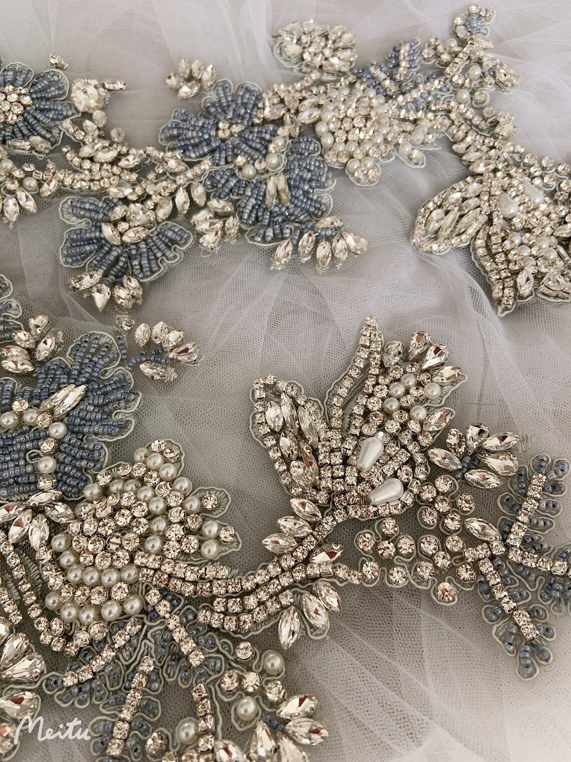 Pale blue Rhinestone applique hand crafted rhinestone patch | Etsy