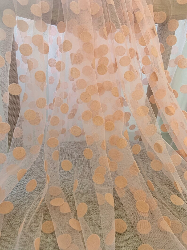 Peach Pink Tulle Lace Fabric With Velvet Polka Dots - Etsy