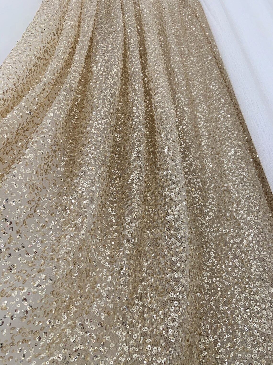 Champagne Gold Lace Fabric With Sequins Golden Bead Lace - Etsy