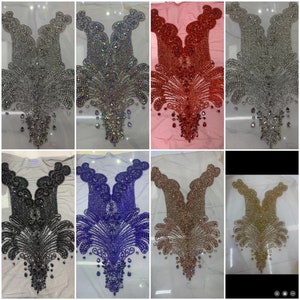 Sparkle Iridescent Rhinestone Applique Boidce, Heavy Bead Handmade ...