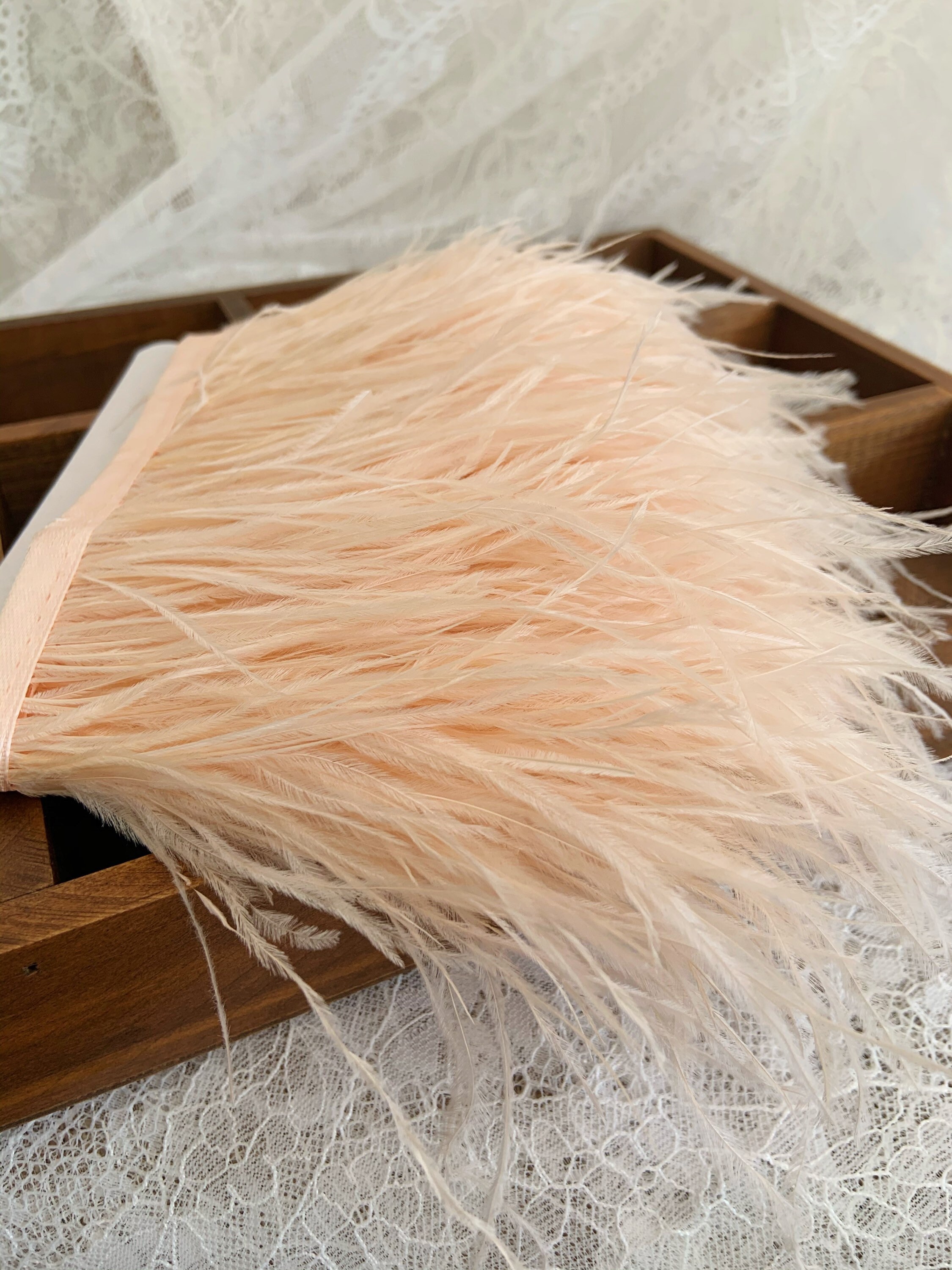 Peach pink Ostrich Feather Trimming Fringe with Satin Ribbon | Etsy