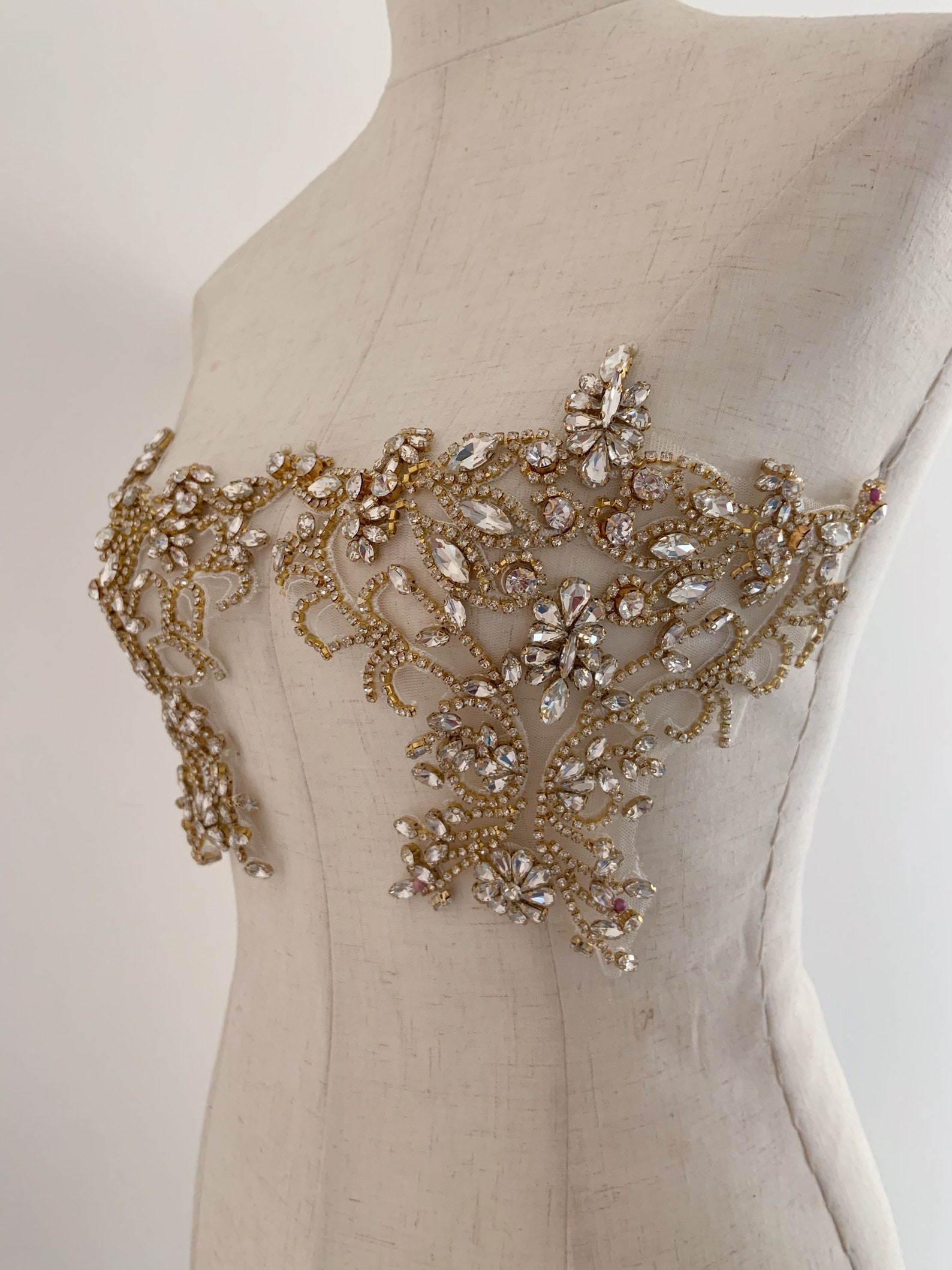 Gold Rhinestone Applique, Deluxe Rhinestone Bodice Applique, Crystal ...