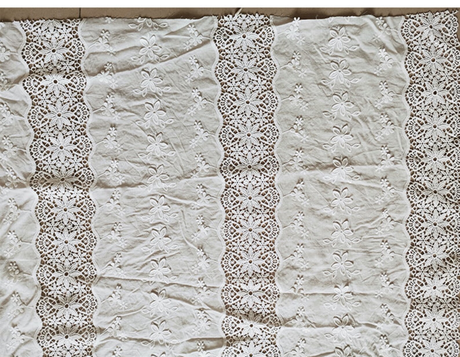 Cotton Eyelet Lace Fabric With Flowers and Strips - Etsy