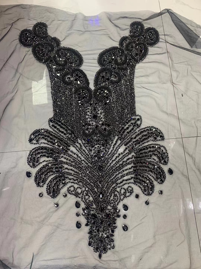 Sparkle Iridescent Rhinestone Applique Boidce, Heavy Bead Handmade ...