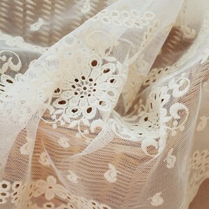 Cream Embroidered Lace Fabric, Cotton Embroidered Tule Lace Fabric ...