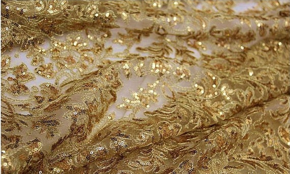 Gold Sequin Fabric Lace Fabric Luxury Baroque Bridal Lace | Etsy