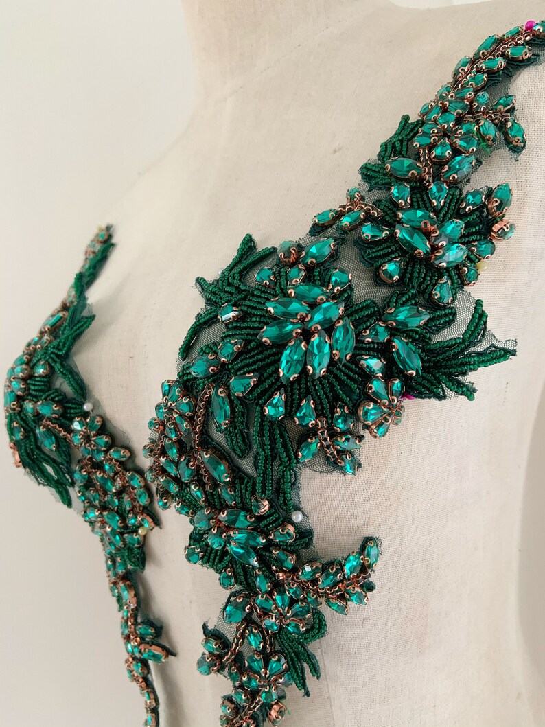 Emerald Green Rhinestone Applique Heavy Bead Crafted - Etsy