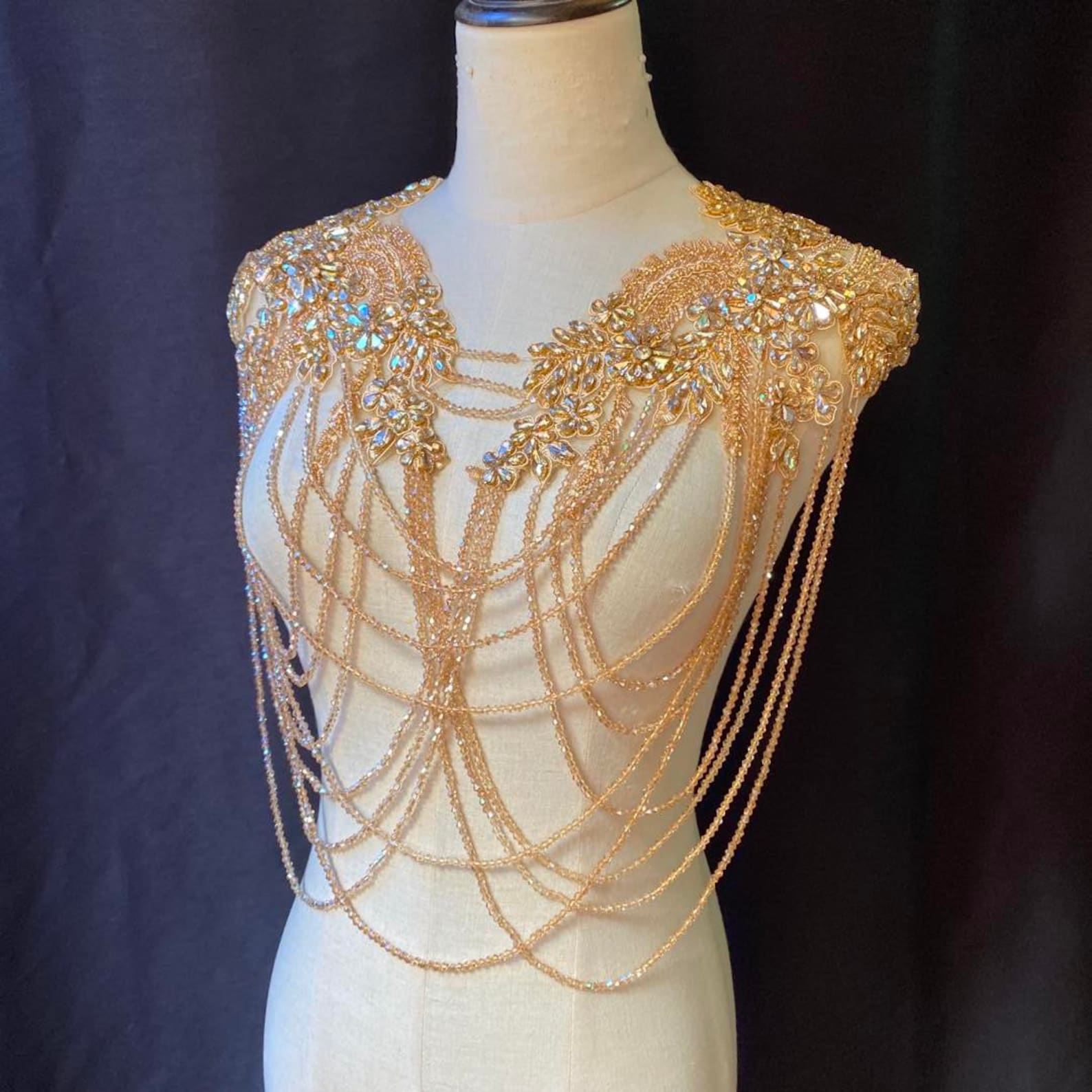 Black Rhinestone Cape With Chains for Costume Body Jewelry | Etsy