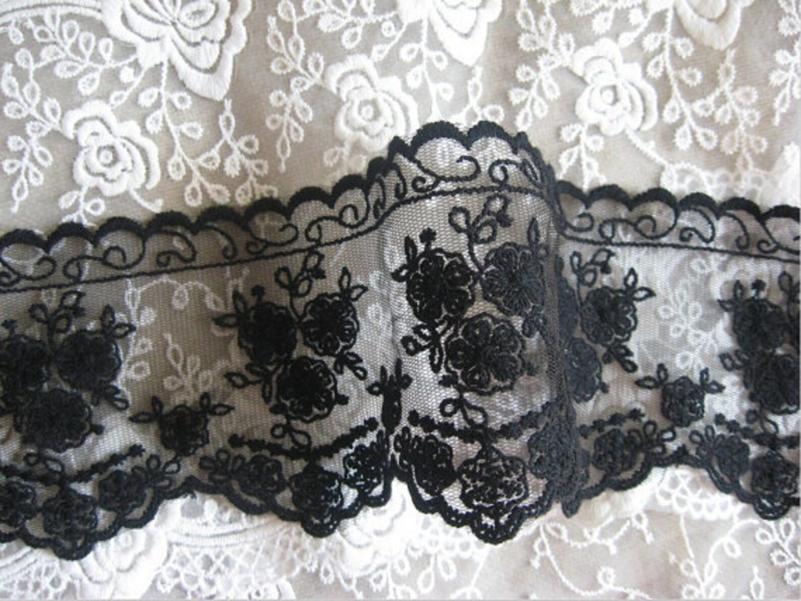 Black Lace Trim Embroidered Lace Trim Tulle Trim Lace Black - Etsy
