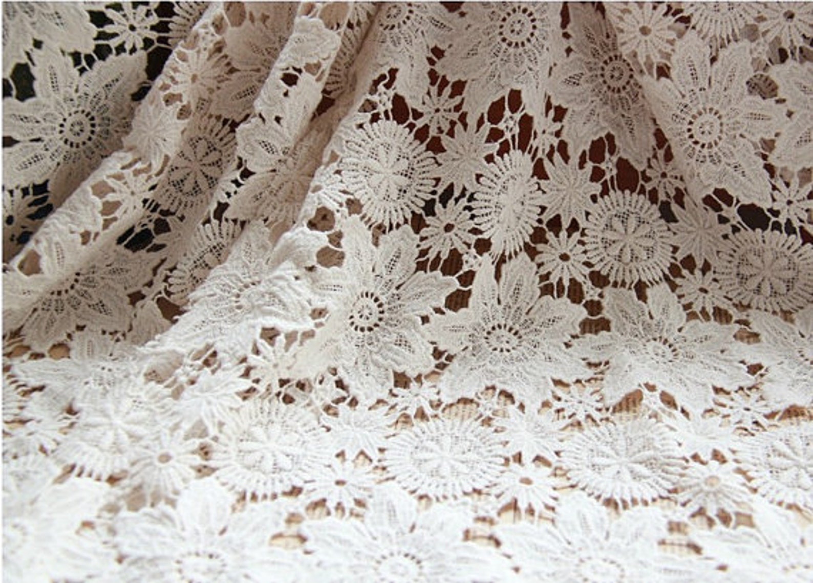 Cream Lace Fabric cotton lace fabric retro floral lace | Etsy