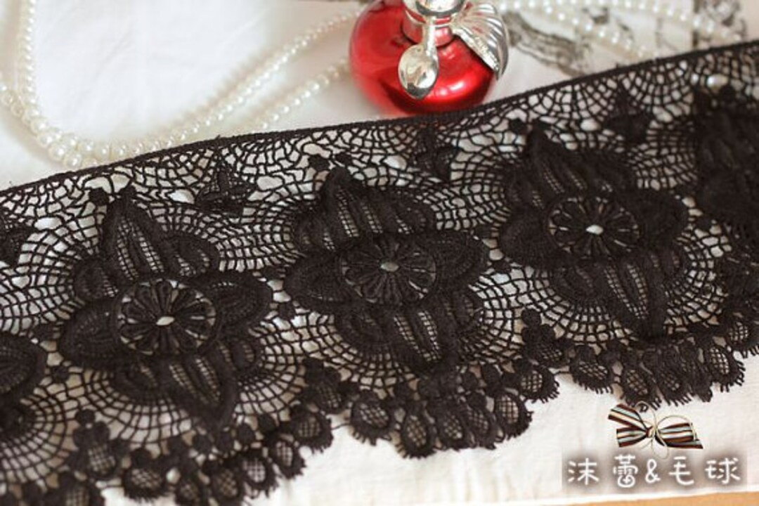 Black Lace Trim, Cotton Lace Trim, Crochet Trim Lace, Scalloped Edge ...