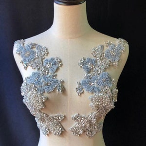 Pale Blue Rhinestone Applique, Heavy Bead Crafted Rhinestone Applique ...