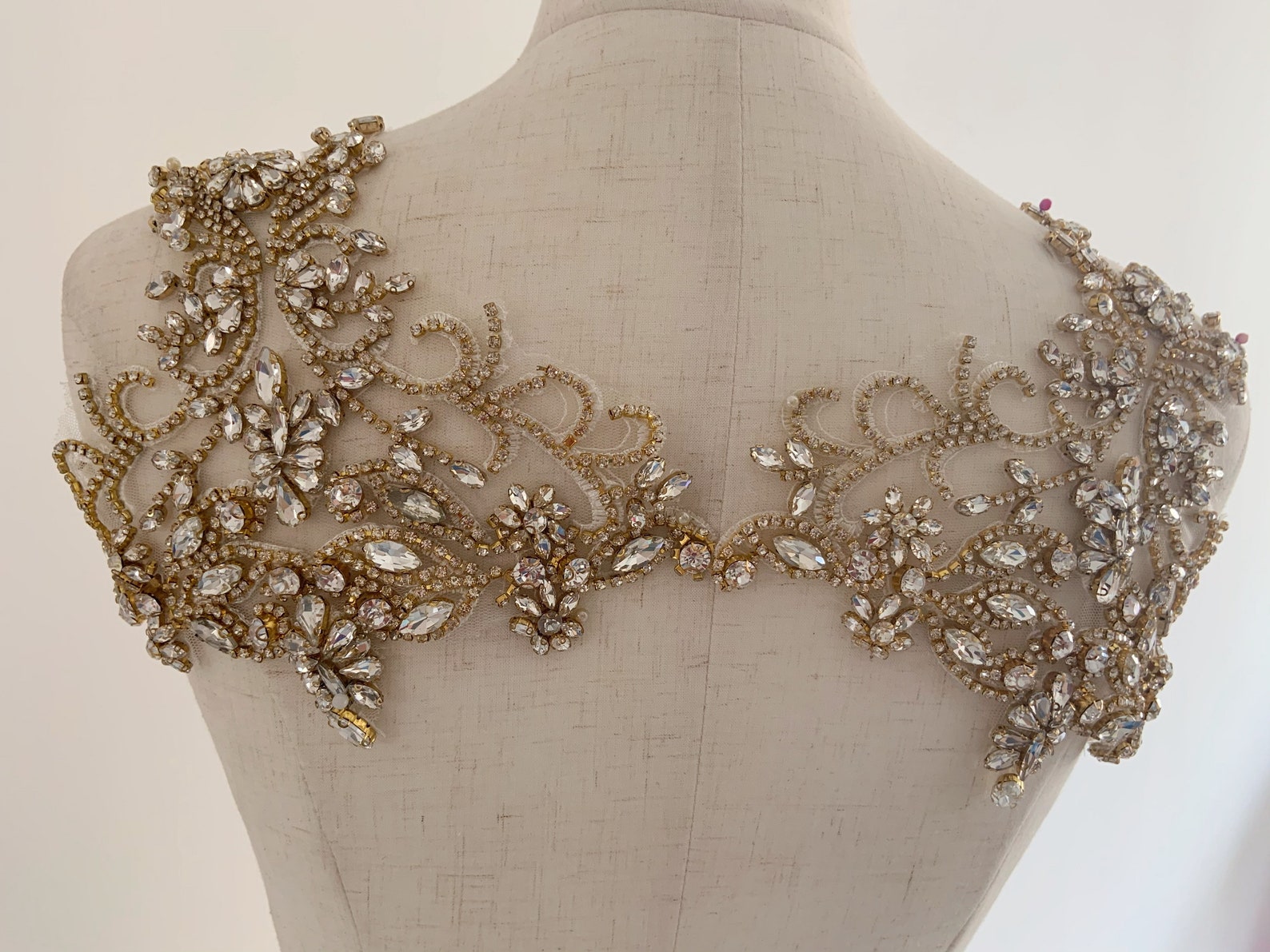 Gold Rhinestone Applique, Deluxe Rhinestone Bodice Applique, Crystal ...