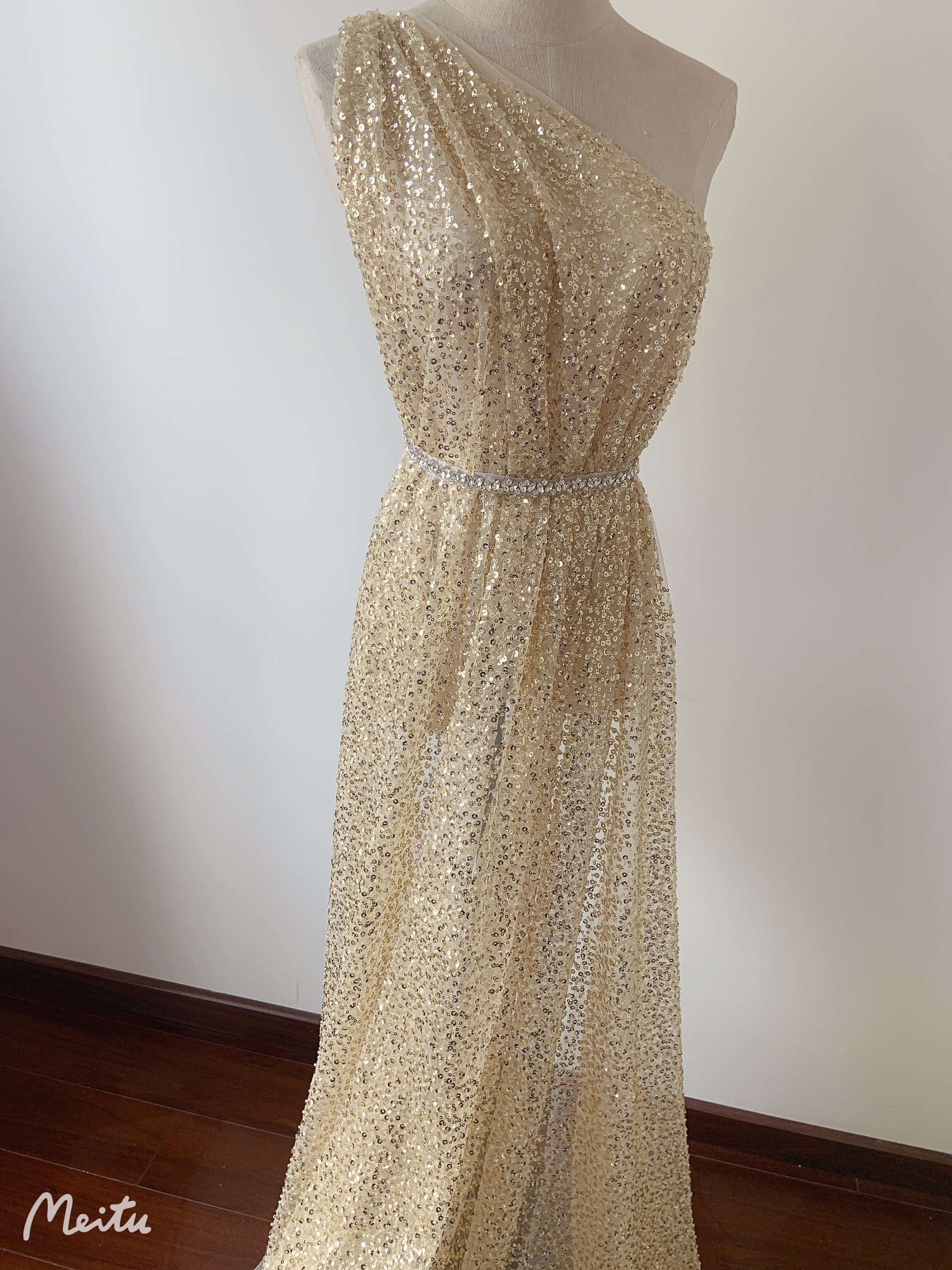 Champagne Gold Lace Fabric With Sequins Golden Bead Lace | Etsy