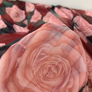 4 Way Stretch Tulle Fabric With Printed Flowers, Power Stretchy Mesh ...
