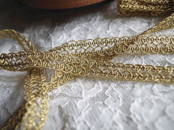 2 yards Gold Lace Trim Gold Cord Crocheted Lace trim gold | Etsy