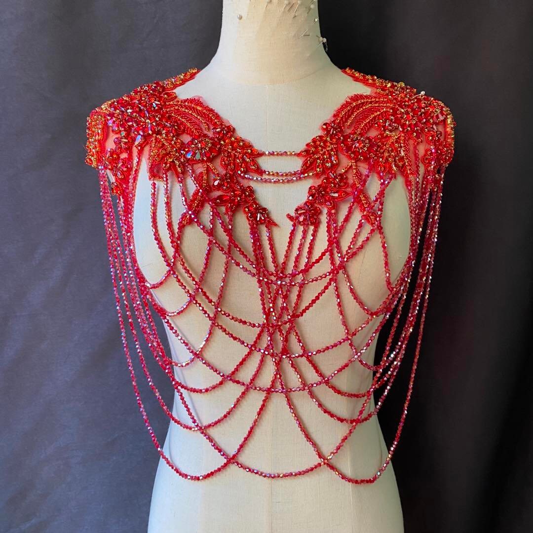 Red Rhinestone Applique With Chains for Costume, Motif Applique for ...