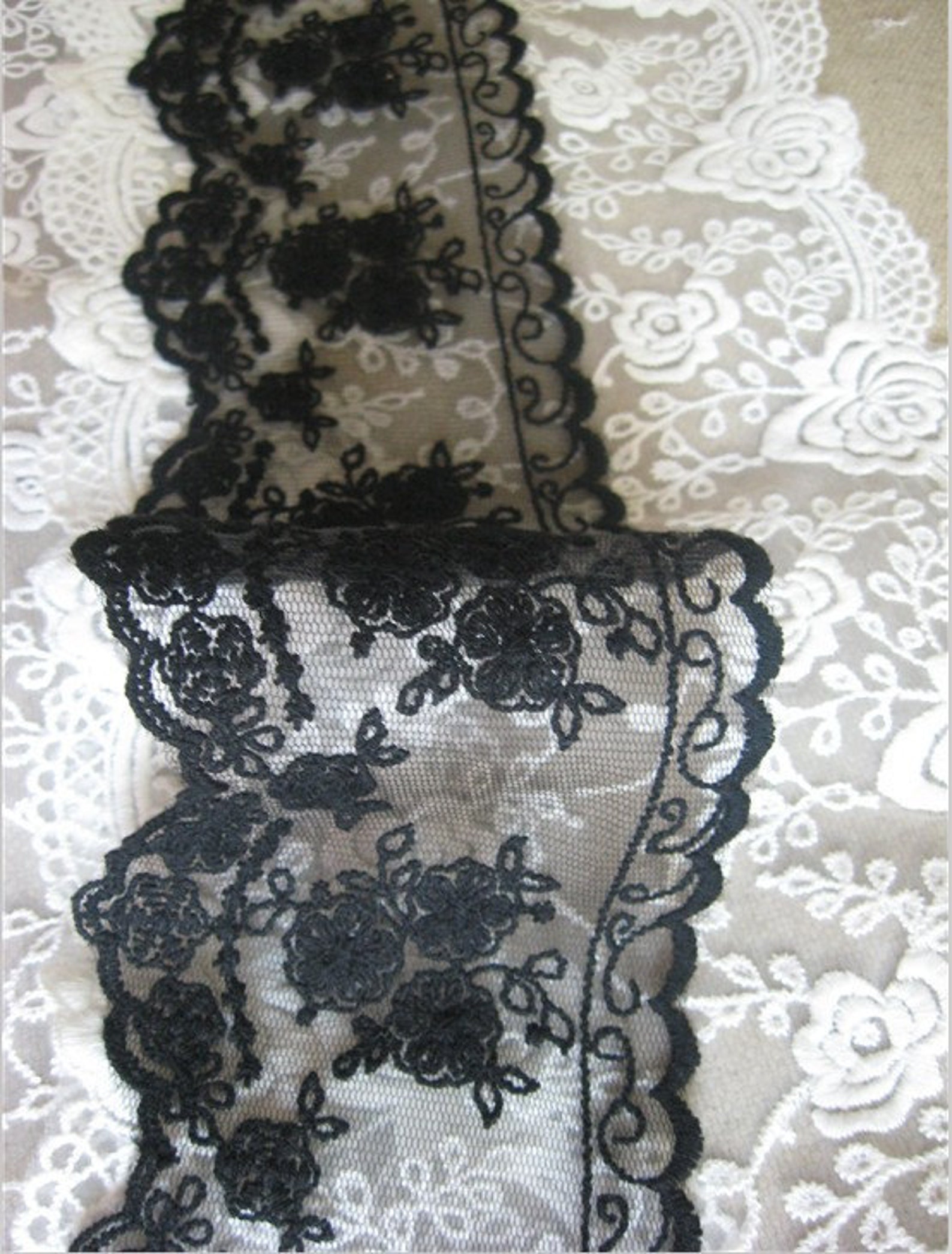 Black Lace Trim Embroidered Lace Trim Tulle Trim Lace Black - Etsy