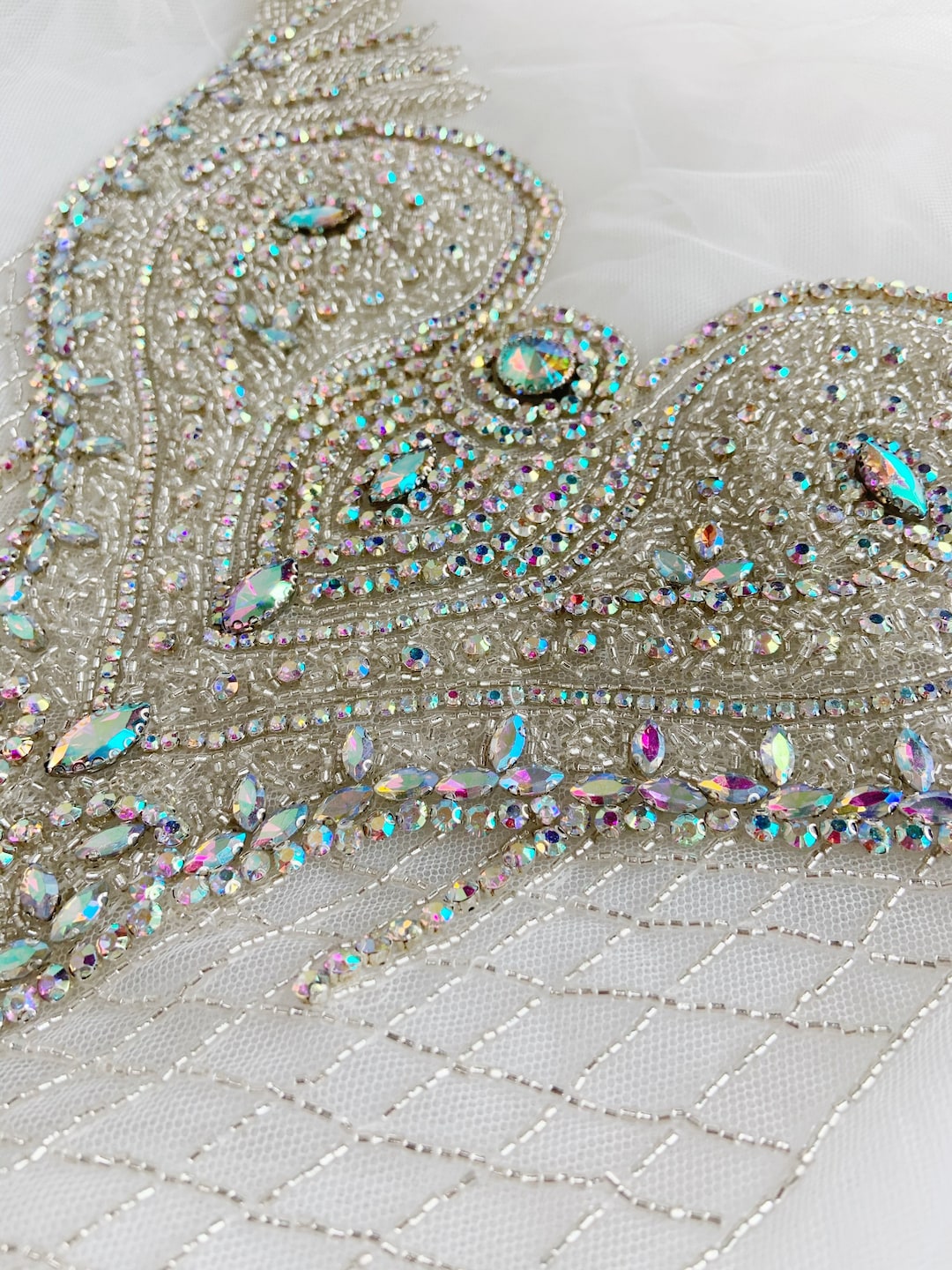 Heavy Bead Sweet Heart Neckline Applique, Rhinestone Bodice Applique ...
