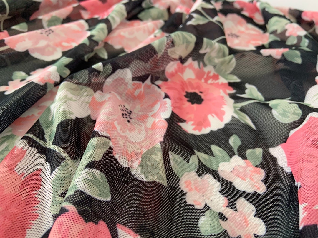 4 Way Stretch Tulle Fabric With Printed Florals, Colorful Power ...