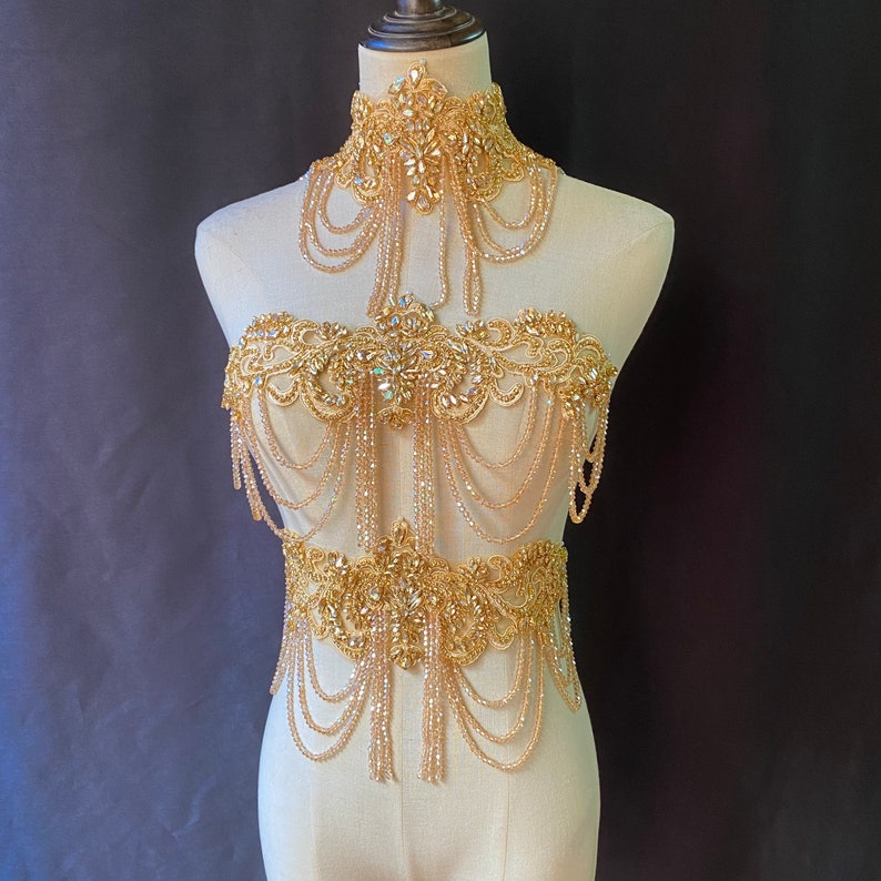 Black Rhinestone Applique With Chains for Costume Body - Etsy