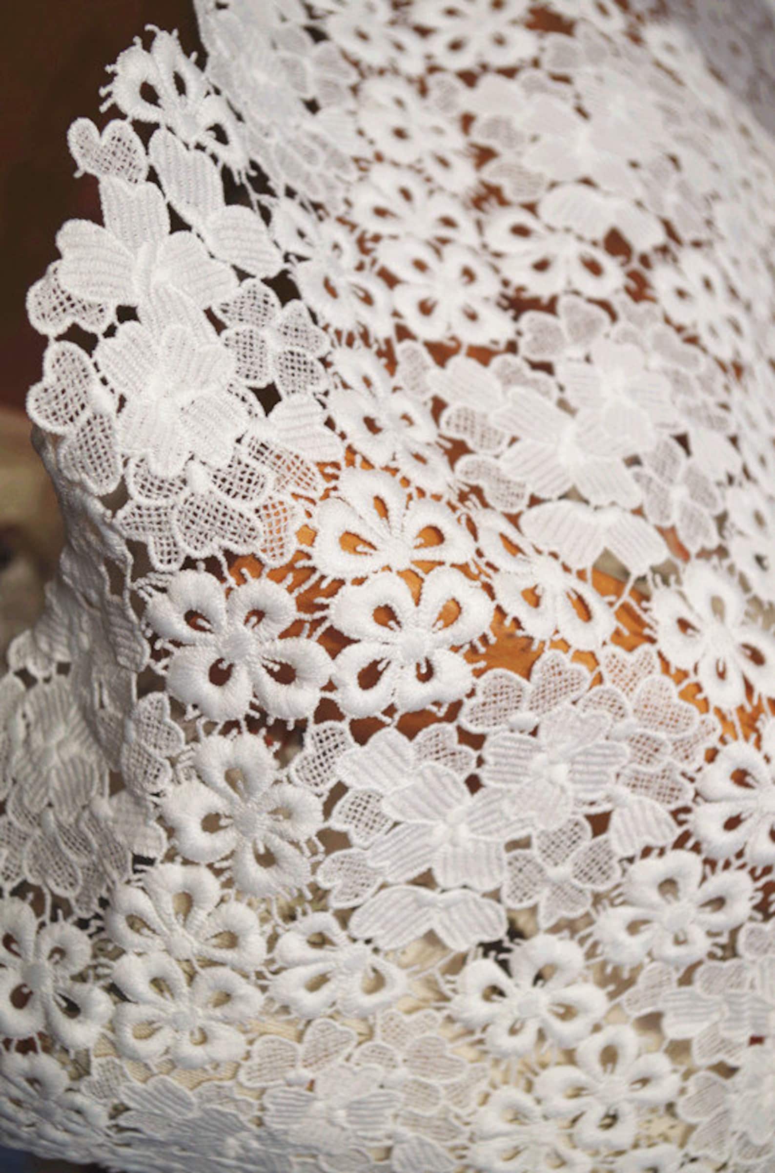 Off White Lace Fabric With Flowers and Four-leaf Clover - Etsy