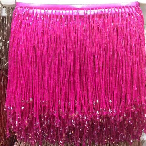 Hot Pink Beaded Fringe Trim for Couture and Costume Bugle - Etsy