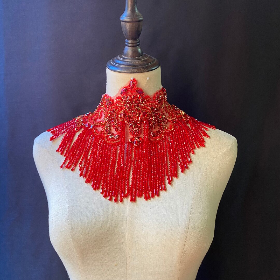 Red Rhinestone Applique With Crystal Fringe for Costume, Sparkle Body ...