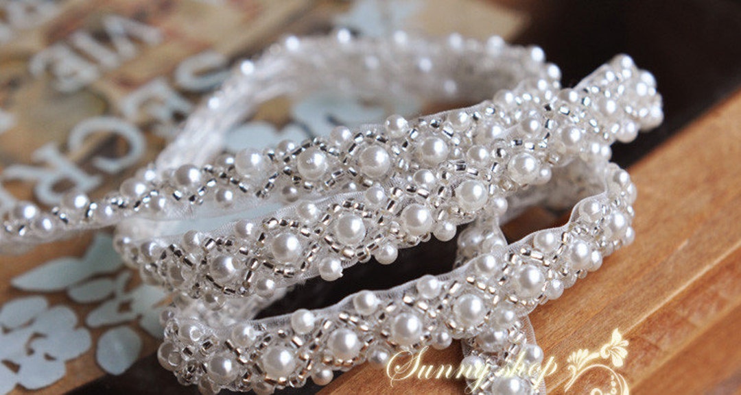 Pearl Beaded Trim, Bridal Sash Trim, Jewelry Trim, Pearl Beading Trim ...