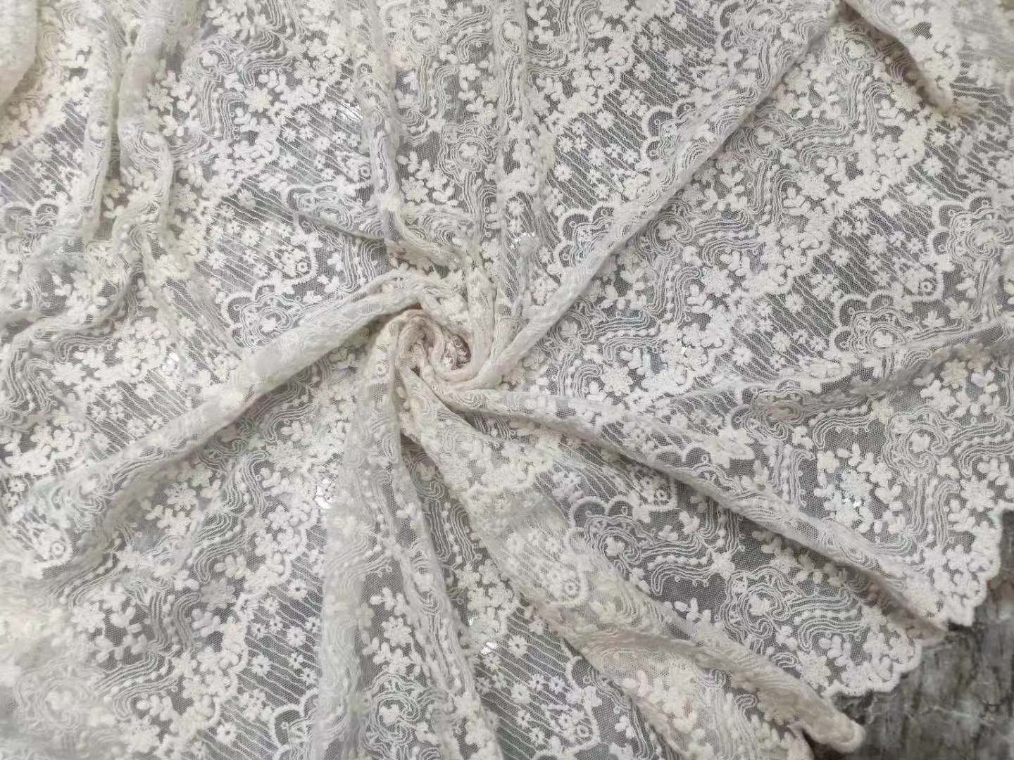 Ivory cream embroidered tulle lace fabric with retro patterns | Etsy