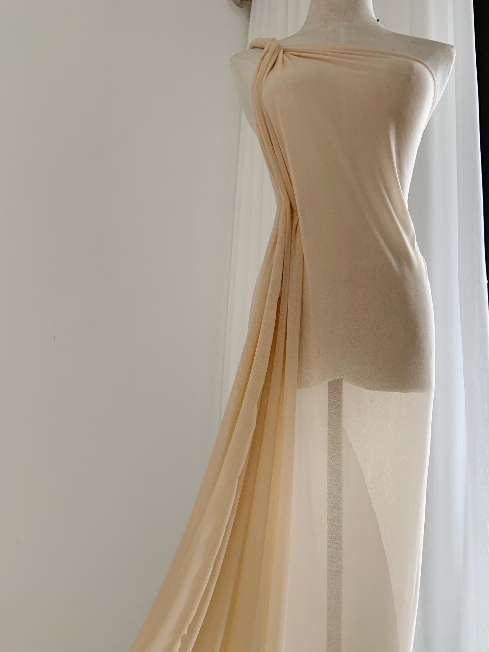 4 way stretch tulle fabric beige power stretchy mesh fabric | Etsy